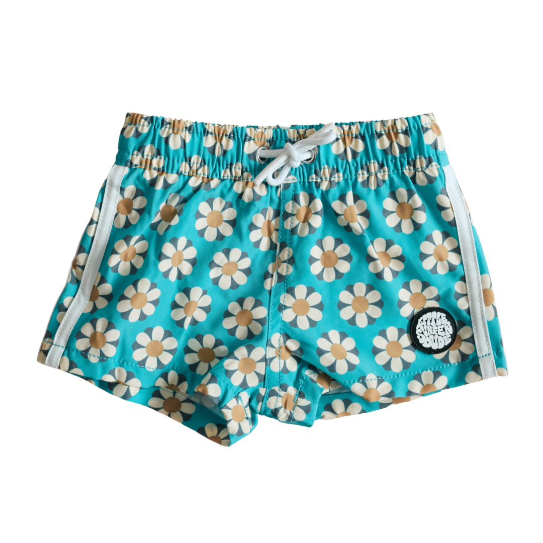 Flower Retro Blue Swim Trunks – The Little Surfer Dude
