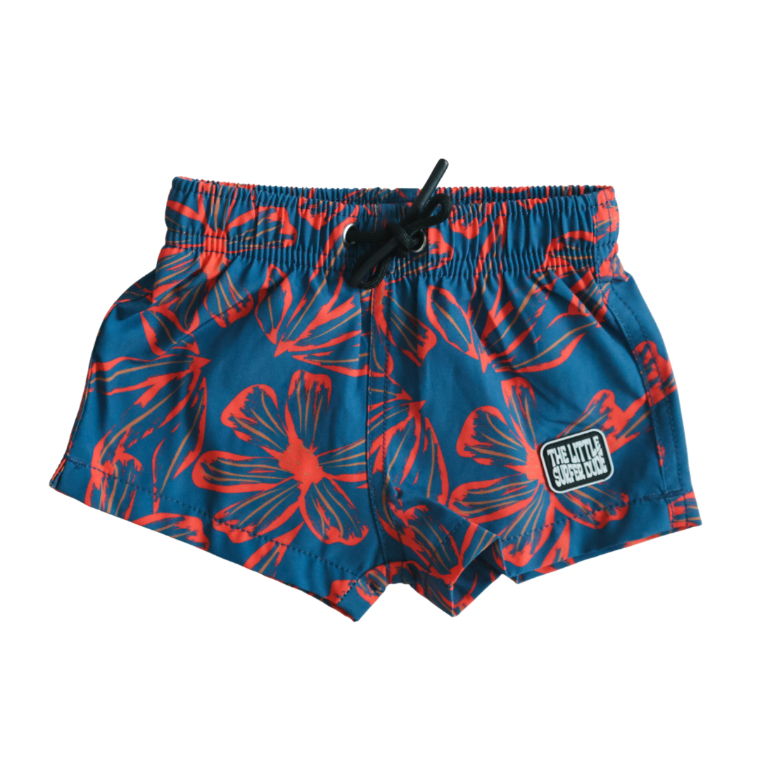 Dark Blue + Red Flower Swim Trunks – The Little Surfer Dude