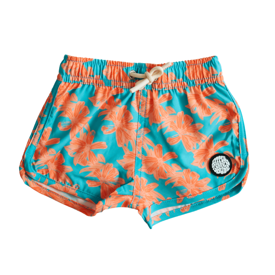 Light Blue + Orange Flower Swim Trunks – The Little Surfer Dude