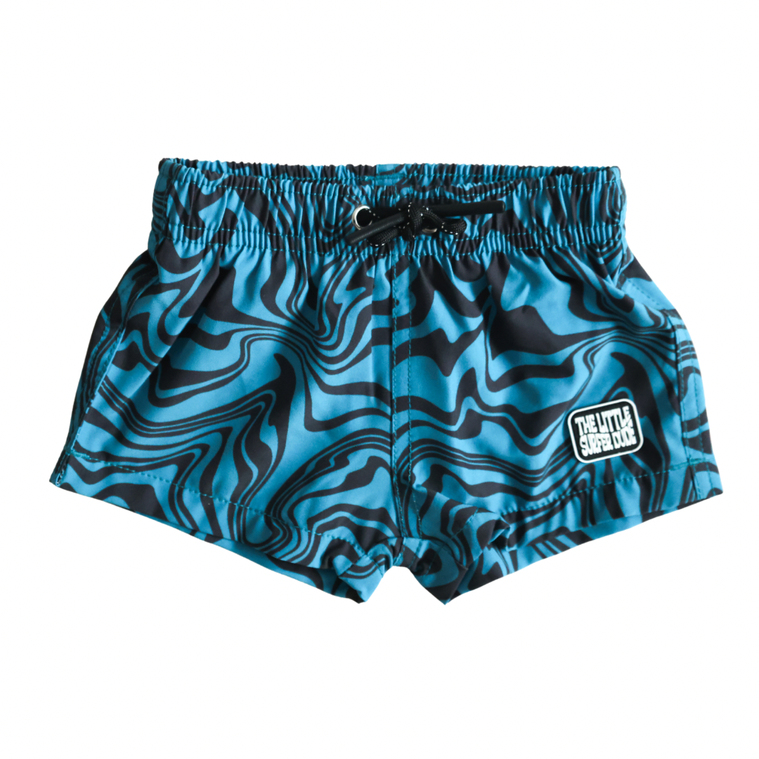 Dark Blue and Black Swirl Swim Trunks – The Little Surfer Dude