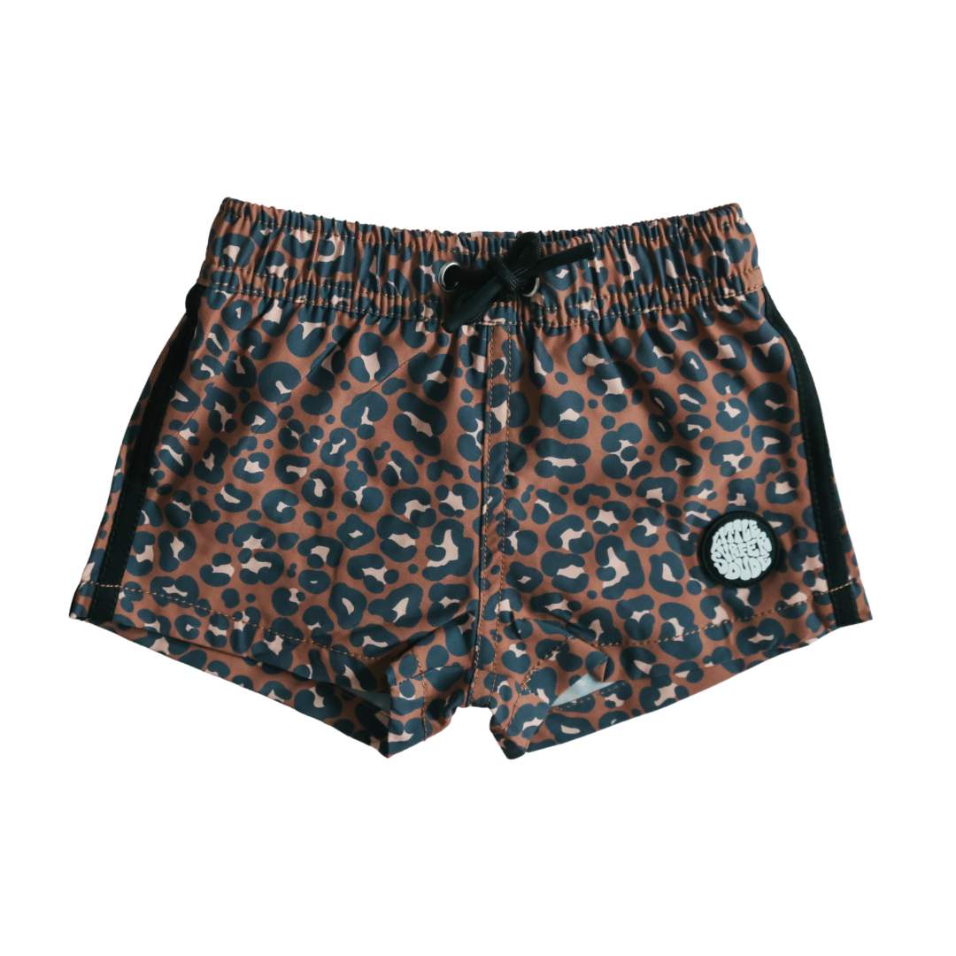 Rainforest Brown Animal Print Swim Trunks – The Little Surfer Dude